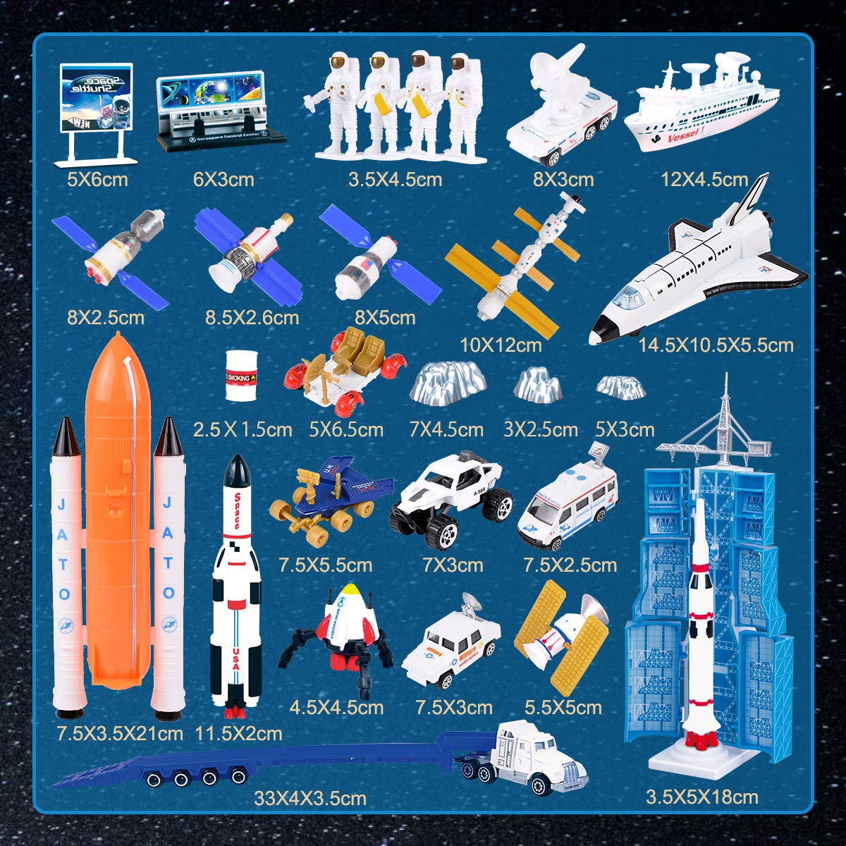 REMOKING Space Adventure Toy Playset, Educational Aerospace Toy Series with Space Playmat, Learning Die-Cast Space Shuttle, Artificial Satellite,Explorer,Great Gifts for Kids 3 Years and up