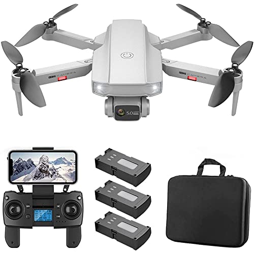 Lozenge Brushless Drone with Camera 4K Camera GPS Drone Follow Me Quadcopter Helicopter HJ188 RC Drones with Camera Motorized Adjustment Camera Dual Cameras Gesture Video/Photography (4K Double Camera&3 Battery&Grey)