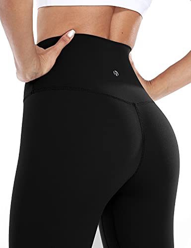 HeyNuts Essential High Waisted Yoga Leggings for Tall Women, Buttery Soft Full Length Workout Pants 28'' Black S(4/6)