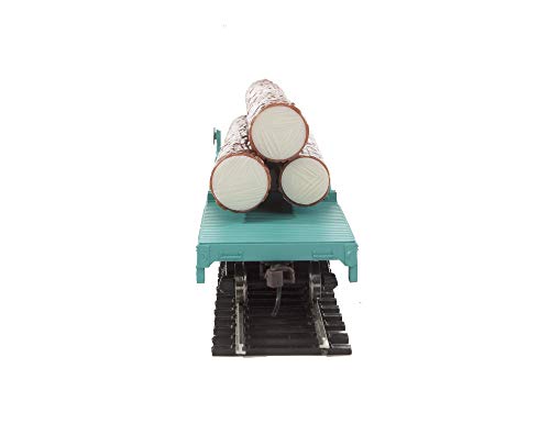 Walthers Trainline HO Scale Model Log Dump Car with 3 Logs - Union Pacific #14972 (Mow Scheme, Green, Yellow Conspicuity Marks)