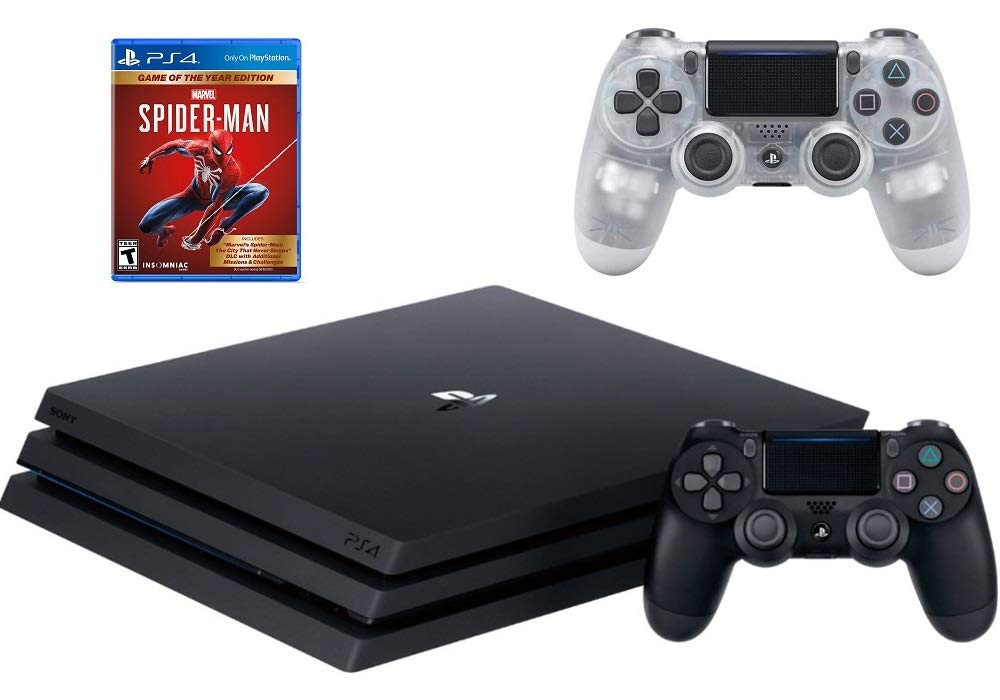 Sony PlayStation 4 Pro 1TB Console Bundle W / Marvel's Spider-Man: Game of The Year Edition and DualShock 4 Wireless Controller -Crystal | Blu-ray Disc Player | Wi-Fi | AMD Processor | HDMI Cable