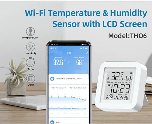 Wi-Fi Temperature Hygrometer Sensor, Thermometer Humidity Hubs & Controller, If Link with a TUYA Plug or IR Remote, Smart Control Heating Fan Cooling Humidifier & dehumidifier Compatible with Alexa
