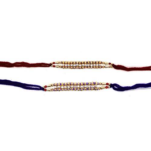 IndiaBigShop Set Of Two Rakhi, 14 Stone Rakhi Thread, Raksha Bandhan Gift For Your Brother Vary Color.