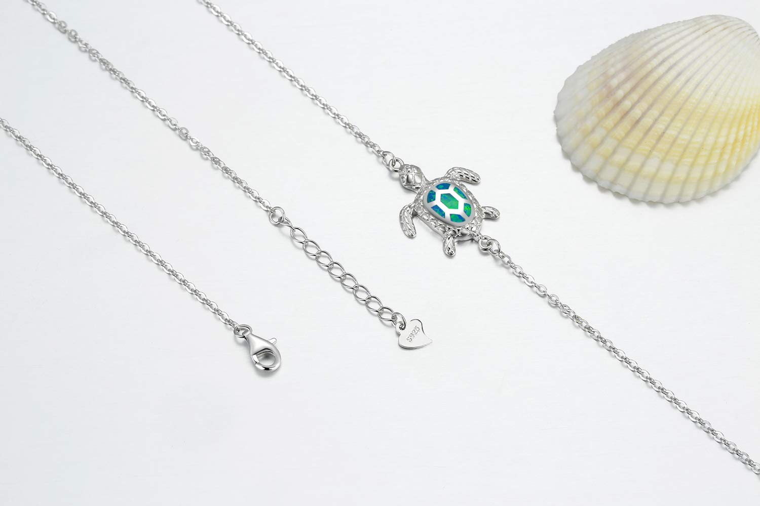 PUPILLEMON Blue Opal Sea Turtle Ankle Bracelet Sterling Silver Anklet Fine Jewelry For Women Gifts (Large Bracelet)