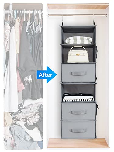 JARLINK 6-Shelf Hanging Closet Organizer, 2 Separable 3-Shelf Hanging Shelves with 3 Drawers, Clothes Organizer and Storage for Bedroom, Wardrobe, Nursery, RV, College Dorm, 12.2'' x 13.6'' x 47.2''