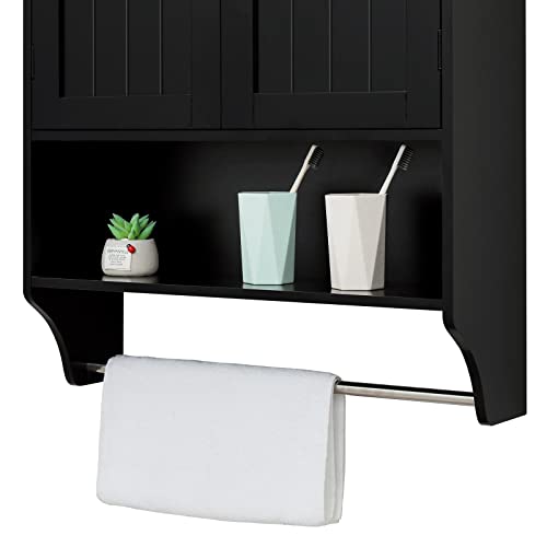 Iwell Medicine Cabinet with 2 Doors & 1 Adjustable Shelf, Bathroom Wall Cabinet, Over The Toilet Storage Cabinet, Bathroom Cabinet Wall Mounted, Black