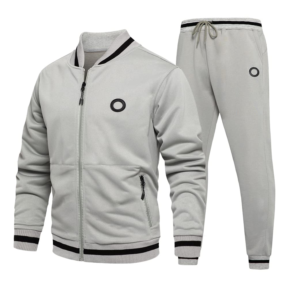 CALUOMATT Men's Casual Tracksuit Long Sleeve Full Zip Running Jogging Sweatsuit Athletic Sports Set, Gray-L