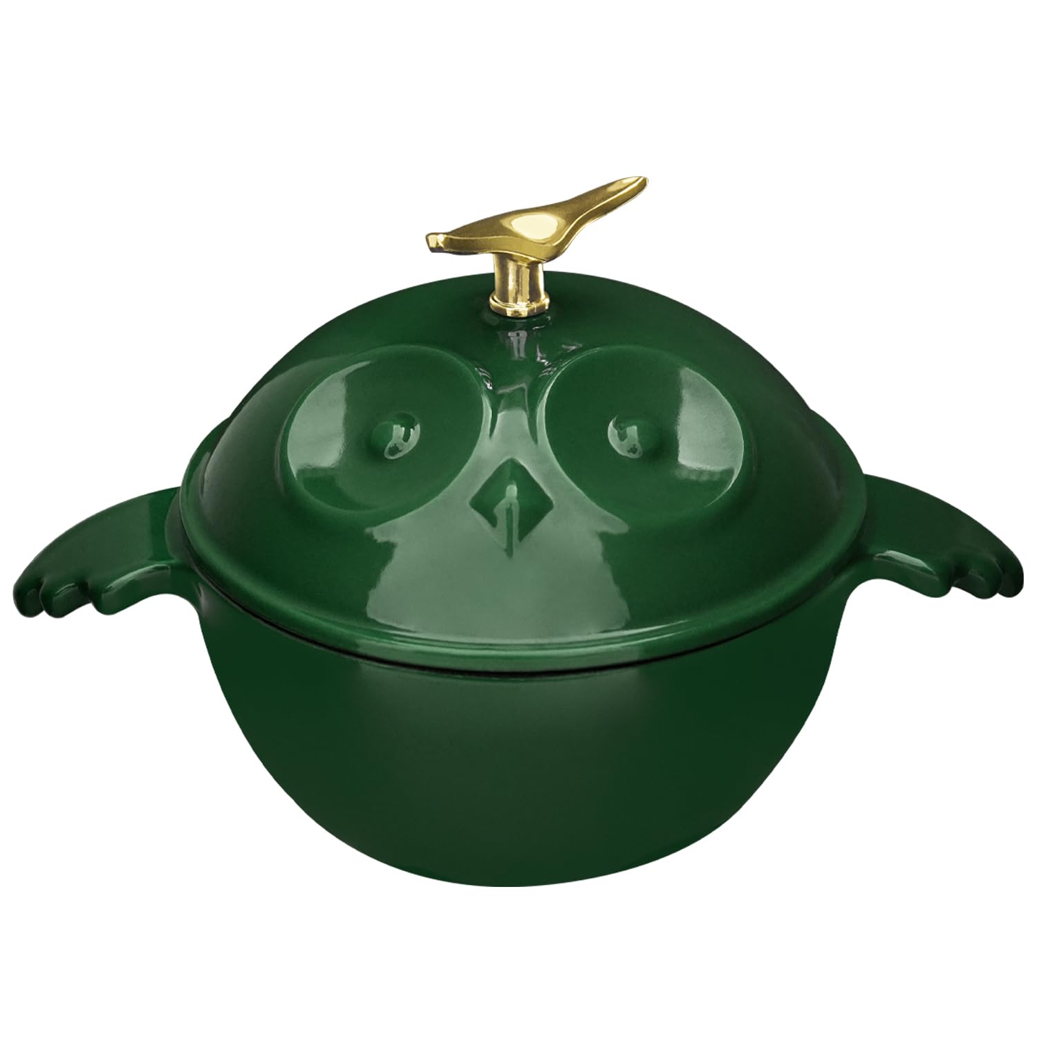Flavehc Mini Cocotte 16 oz Owl Shaped Mini Dutch Oven 0.5 qt Cast Iron Garlic Roaster for Oven Garlic Confit Pot Ramekins with Lids Oven Safe, Green