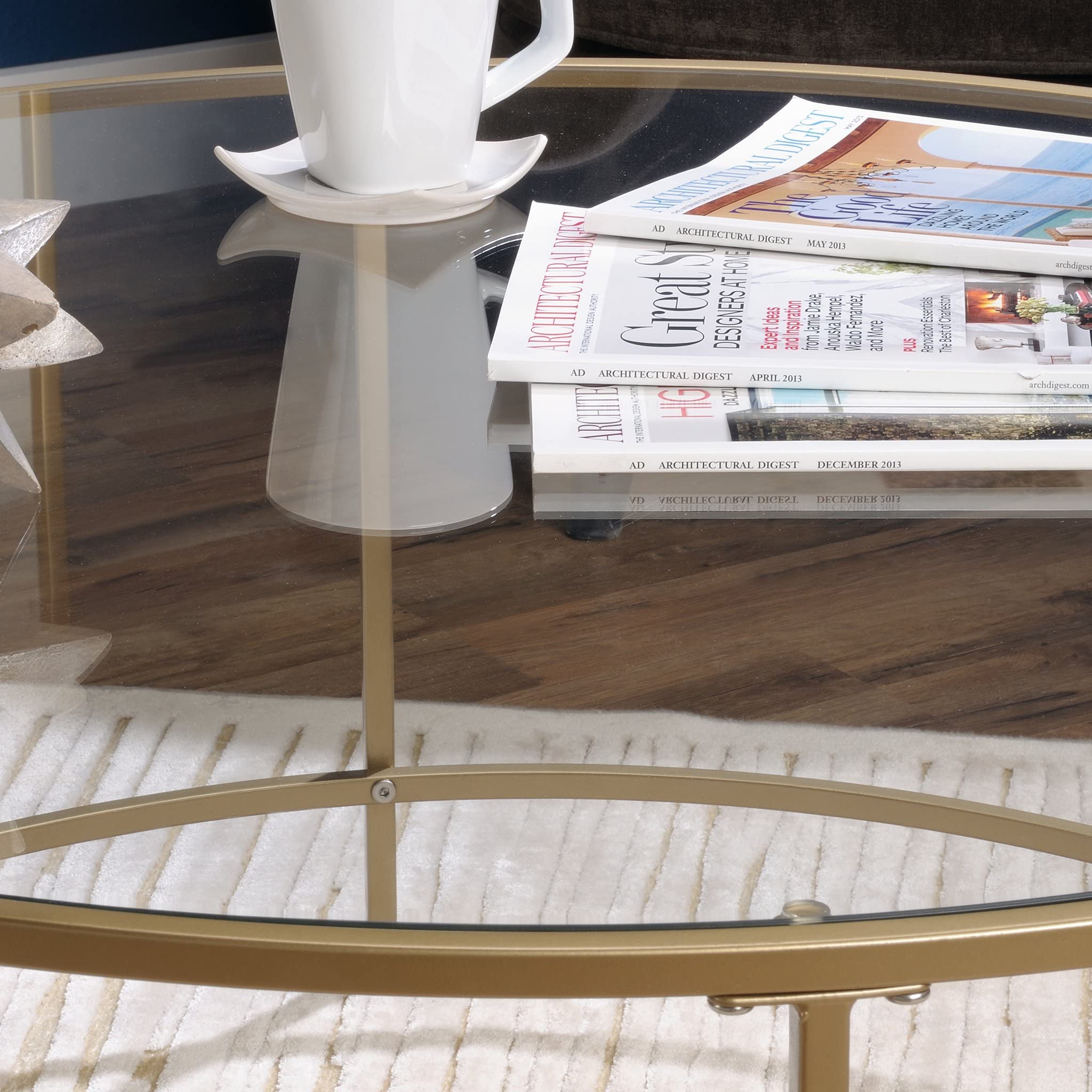 Sauder 417830 Int Lux Coffee Table Round, Glass / Gold Finish