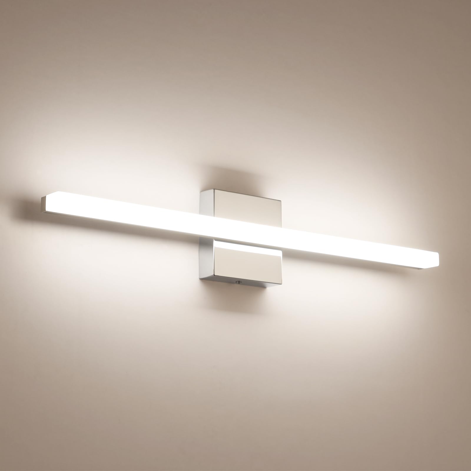 Combuh LED Bathroom Vanity Light Bar 24Inch 14W IP44 Chrome Shining Over Mirror Lighting Fixture Indoor Wall Sconces Modern Bright White 4000K