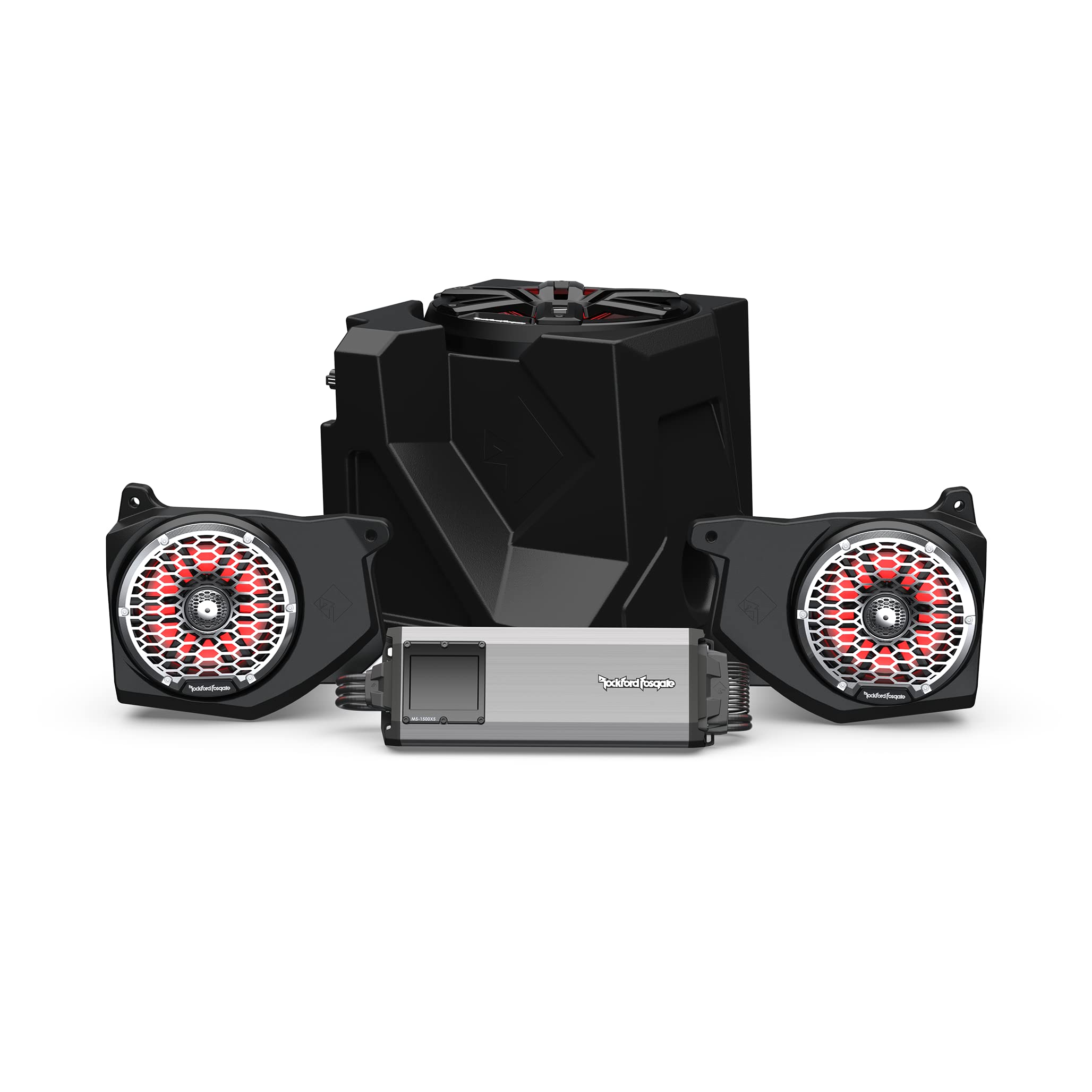 Rockford Fosgate RNGR18RC-STG5 Audio Kit: Ride Command Interface Adapter, 1500-Watt Amp, M2 Color Optix Multicolor LED Lighted Front Speakers & Subwoofer for Select Polaris Ranger Models (2018-2022)