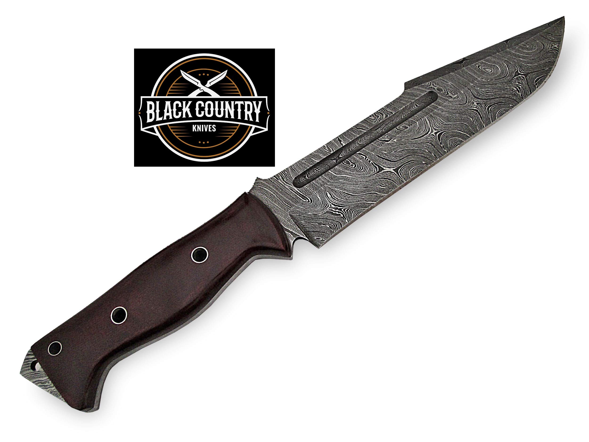 Black Country Custom Damascus Handmade Hunting Bowie Knife. Comes with a sheath.