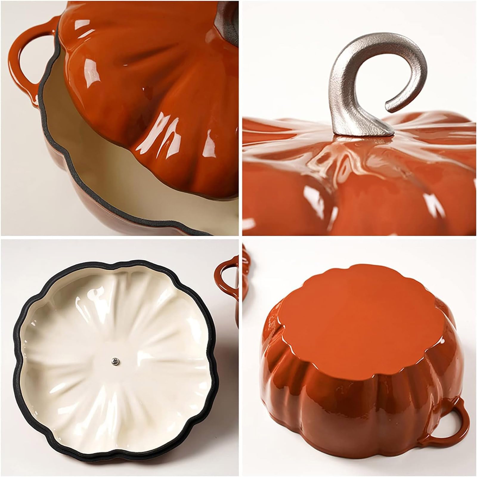 Topjia 4qt Pumpkin Cocotte,Pumpkin Cast Iron Dutch Oven,3.7l Pumpkin Shape Cooking Pot Enamel Pot,Pumpkin Pot with Lid,stew Pot Soup Pot,Serves 3-5,Halloween Thanksgiving Decor Pot Gift