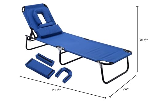 Giantex Chaise Folding Chair Adjustable Beach Patio Lounge Recliner, Blue
