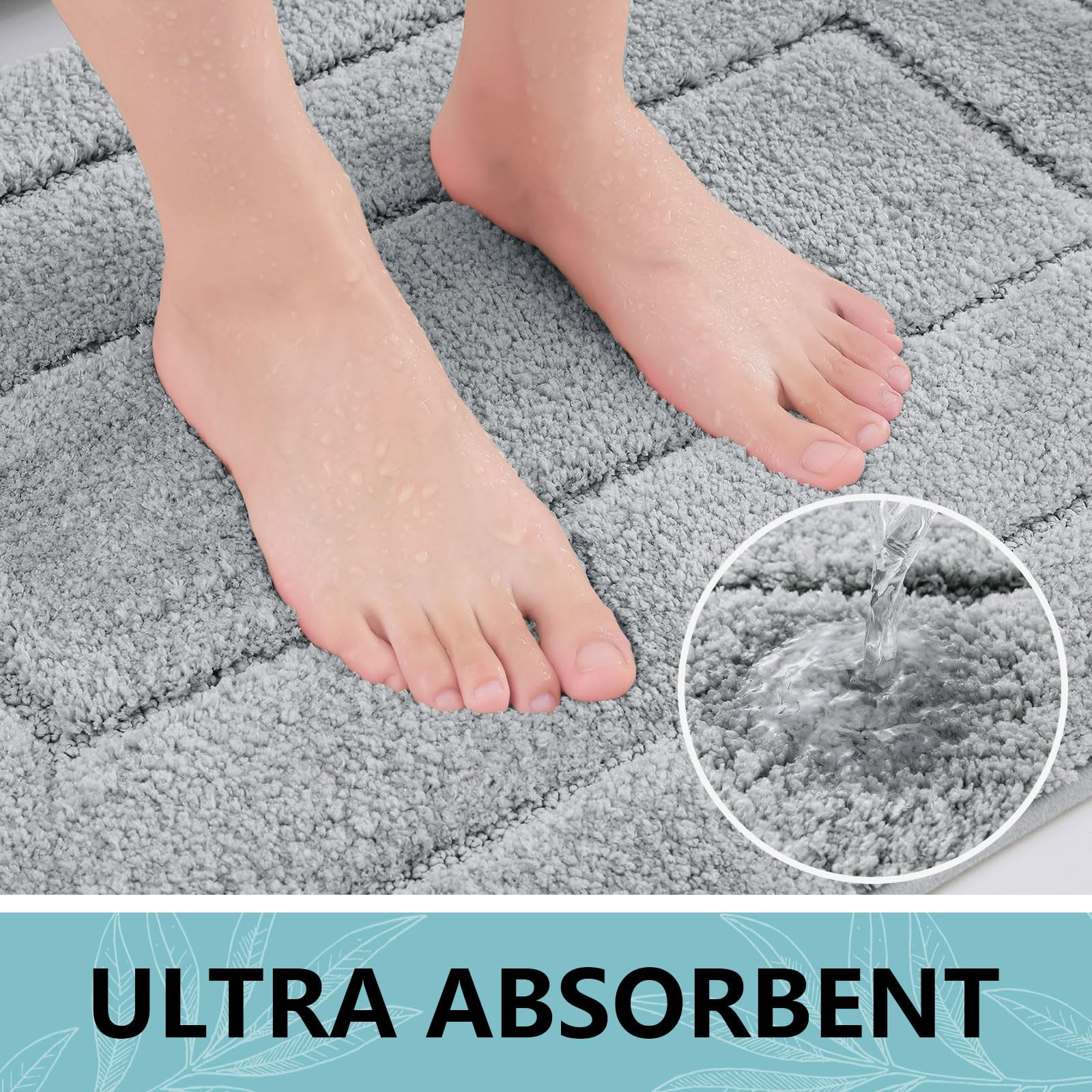 Buganda Bathroom Rugs, 24" x 16", Soft and Absorbent Microfiber Bath Rugs, Non-Slip Shaggy Bath Carpet, Machine Wash Dry Bath Mats for Bathroom Floor, Tub and Shower, Grey