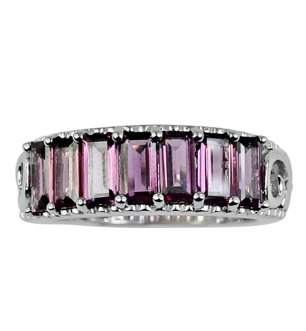Carillon Stunning Rhodolite Garnet Baguette Shape 6x3MM Natural Earth Mined Gemstone 925 Sterling Silver Ring Wedding Jewelry for Women & Men