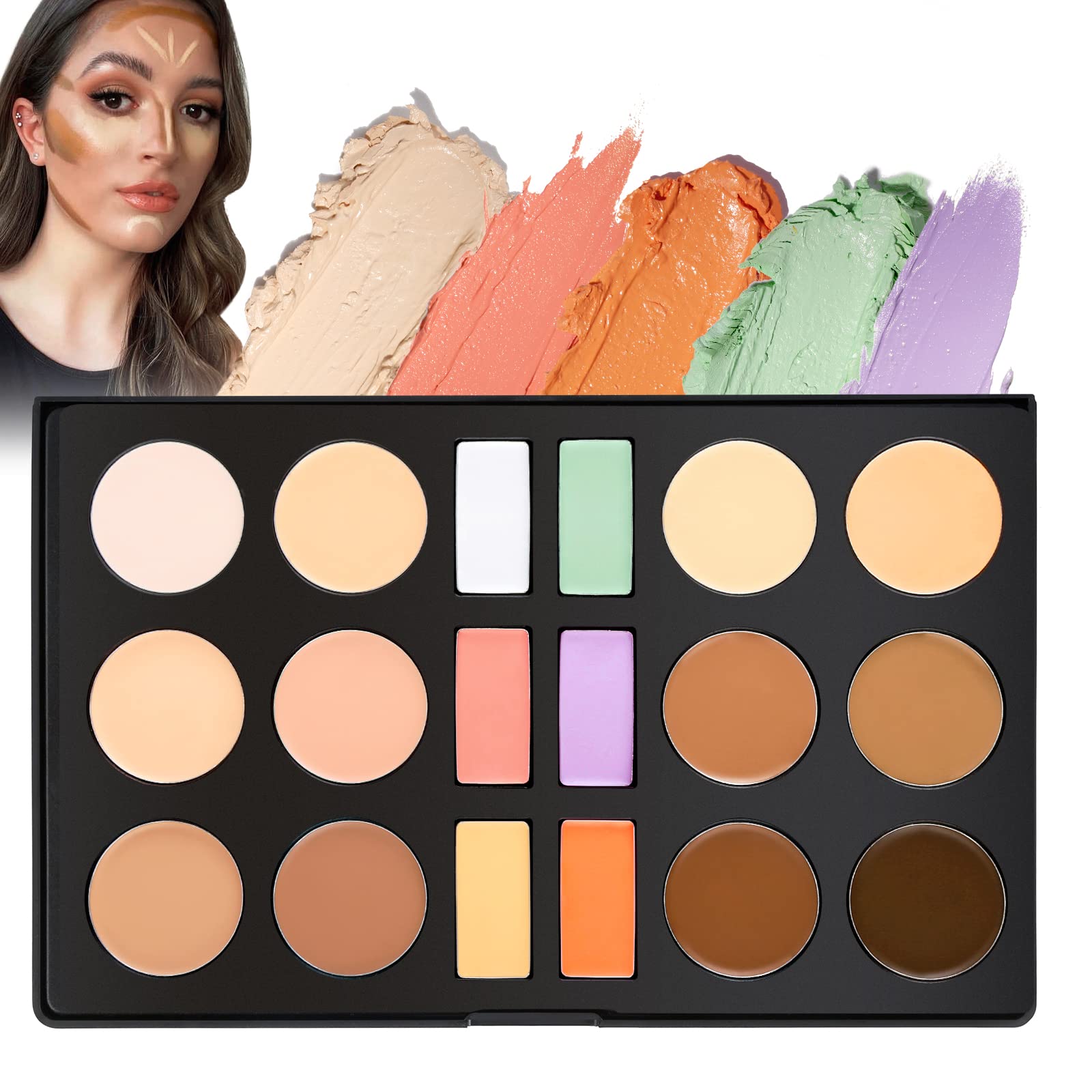 Cream Contour Concealer Palette,DE'LANCI 18 Color Contour Highlighting Makeup Palettes Kit,Contouring Pallet for Dark Circles,Redness,Natural Concealing Foundation Full Coverage,Cruelty Free