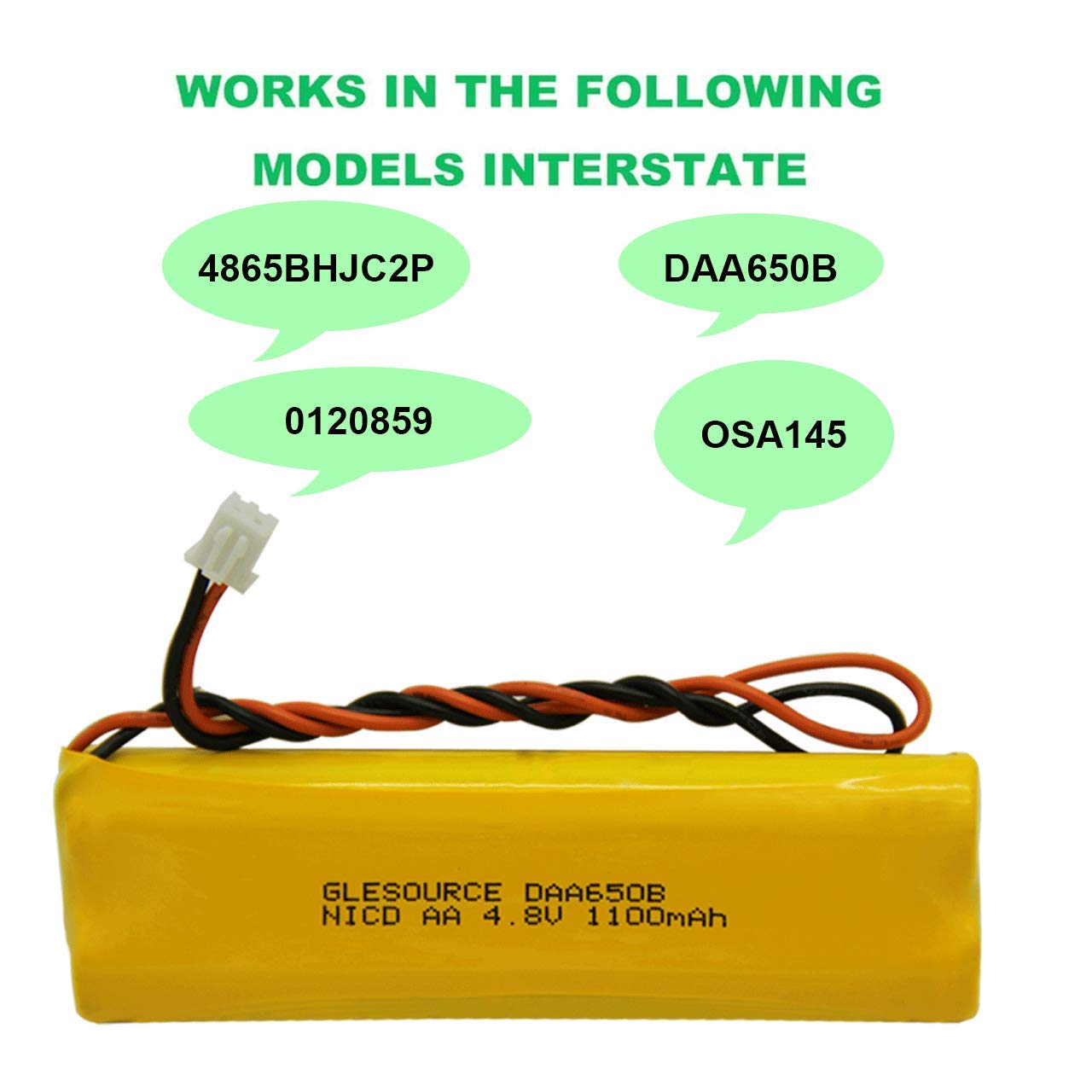 GLESOURCE 4.8V 1100mAh Emergency Lighting Battery Replaces with LITHONIA D-AA650Bx4 Unitech Dual-Lite 0120859 Ni-CD AA 650mAh 4.8V EJW-NI-CAD 800mah BYD D-AA650B-4 Exit Sign Emergency Light(2 Pack)