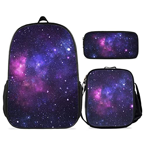 KXZOYLM Galaxy Backpacks Outer Space Backpack 3 Pieces Sets Space Backpack with Lunch Box And Pencil Case Casual Planet Shoulder Bag for Boys Girls Teens Men Women