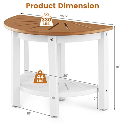 Giantex Shower Stool Waterproof HDPE - Bath Spa Seat for Shaving Legs, Storage Shelf, Non-Slip Feet, Semicircular Slat Seat, Shower Bench Step Footrest for Bathroom, Easy to Assemble
