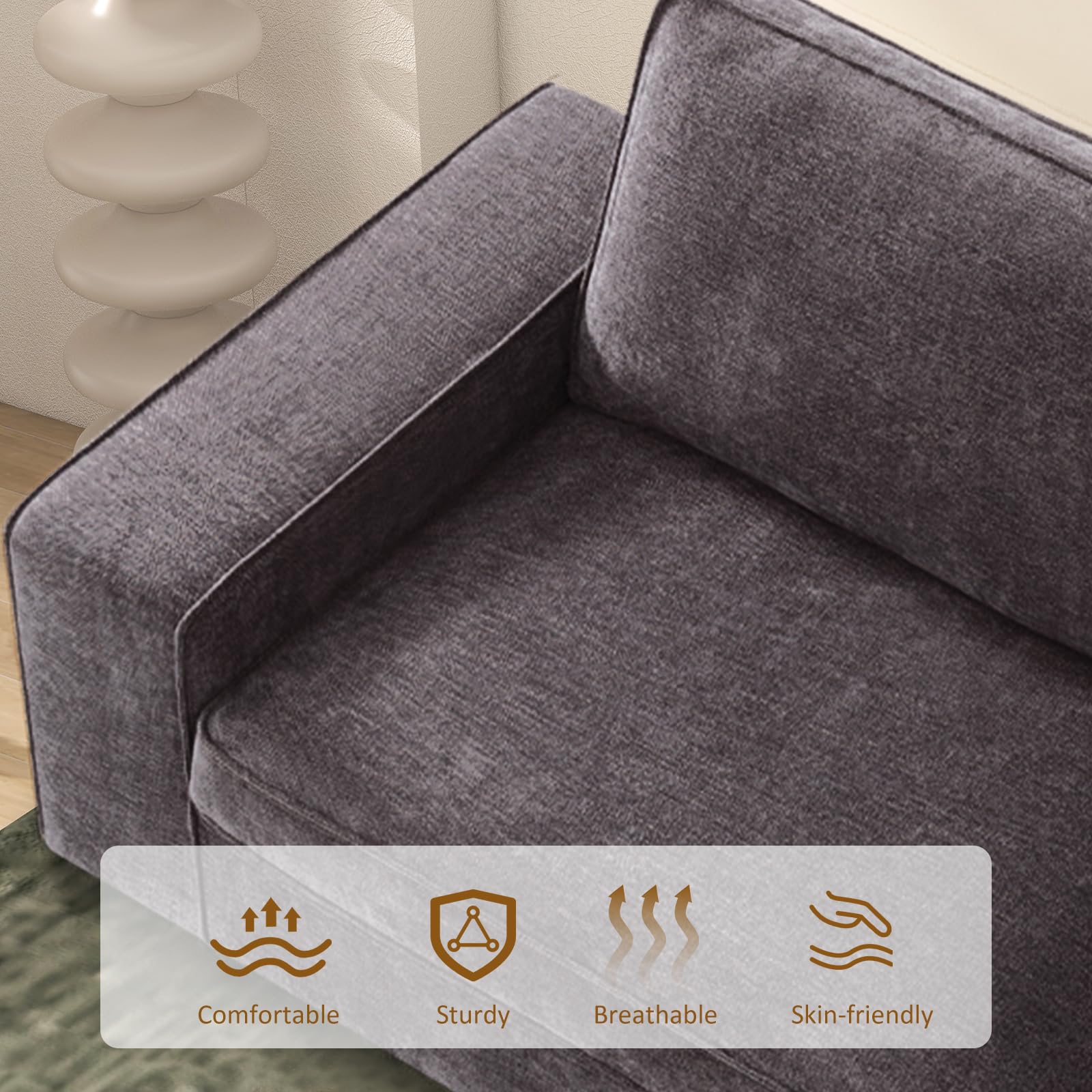 EASELAND 88" Chenille Loveseat Sofa for Living Room, Modern Deep Seat Sofa Couch with Removable Back and Seat Cushions, Comfy Sofa with Wood Legs and Armrest(Dark Grey)