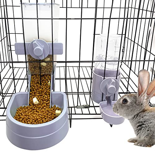 kathson Rabbit Food Water Dispenser Pet Cage Automatic Feeder 2L Food Dispenser 17oz Waterer Small Animal Hanging Bottle Bowl Set for Rabbit Cat Small Dog Ferret Puppy