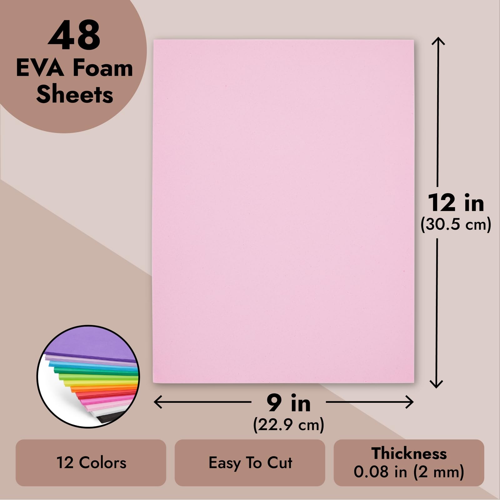 Bright Creations 48 Pack Multicolored 2mm EVA Foam Paper Sheets for DIY Cosplay, Costumes, Arts and Crafts Projects (9x12 in)