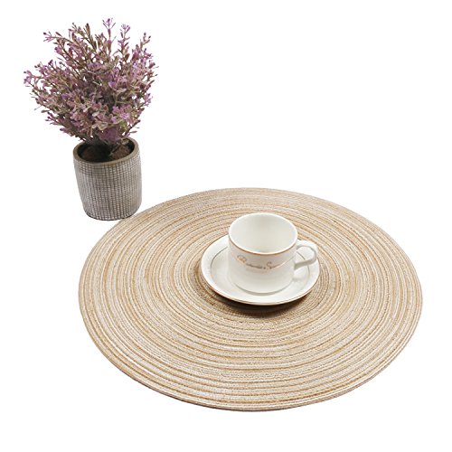 SHACOS Round Braided Placemats Set of 6 Washable 15 inch Round Placemats Kitchen Table Place Mats Round Table Mats (Beige, 6)