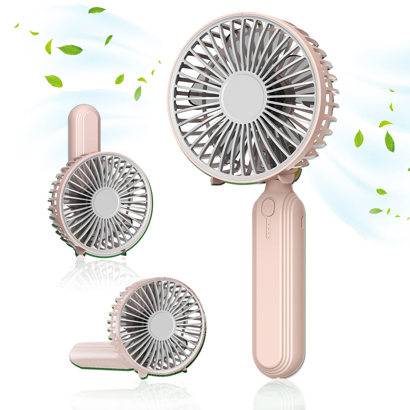 WIXAS Handheld Fan, Mini Portable Foldable Fan, Pocket Battery Rechargeable Hand Fan, for Travelling and Eyelash Fan 2000Ah(Pink)