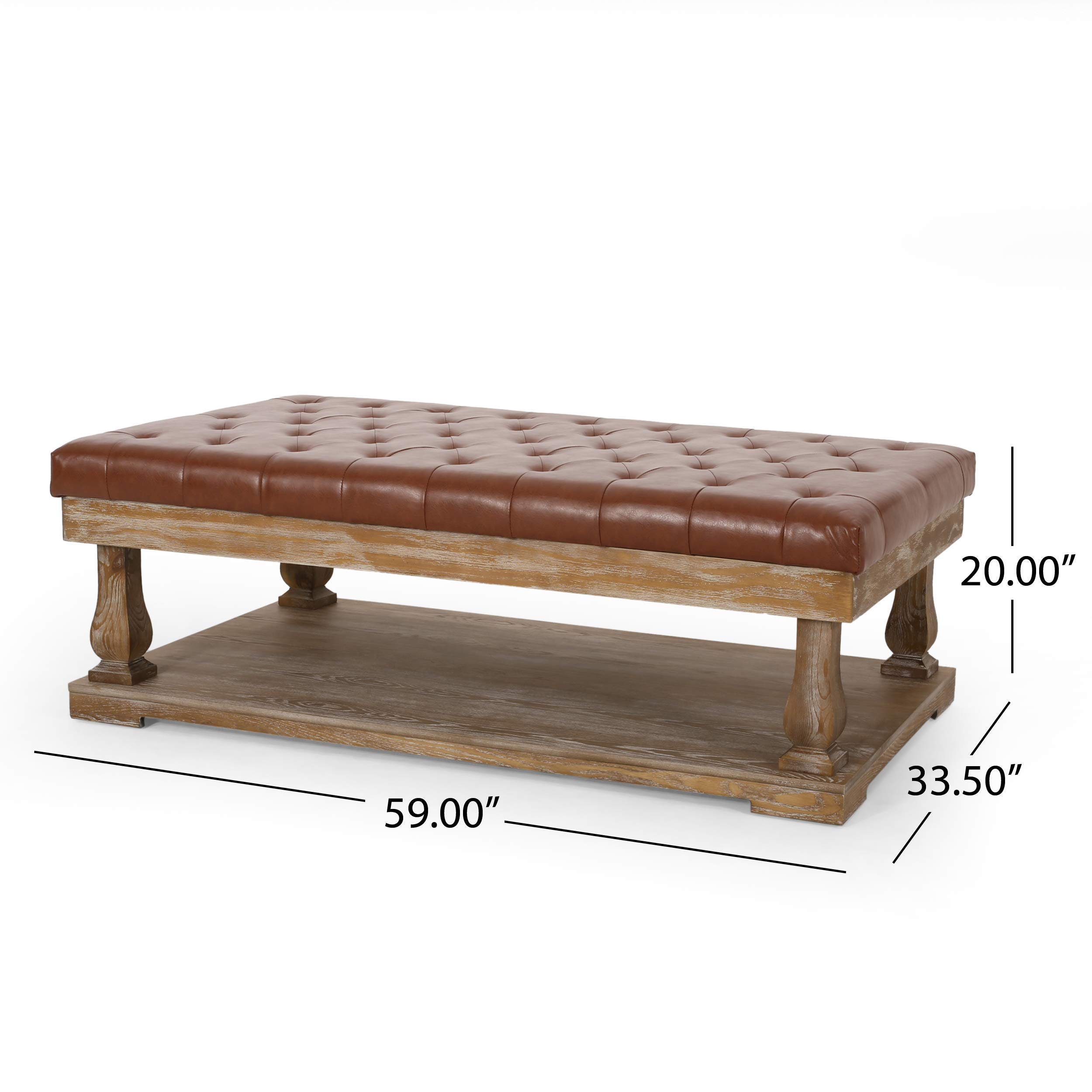 Christopher Knight Home Gavin Contemporary Upholstered Rectangular Ottoman, Cognac Brown and Weathered