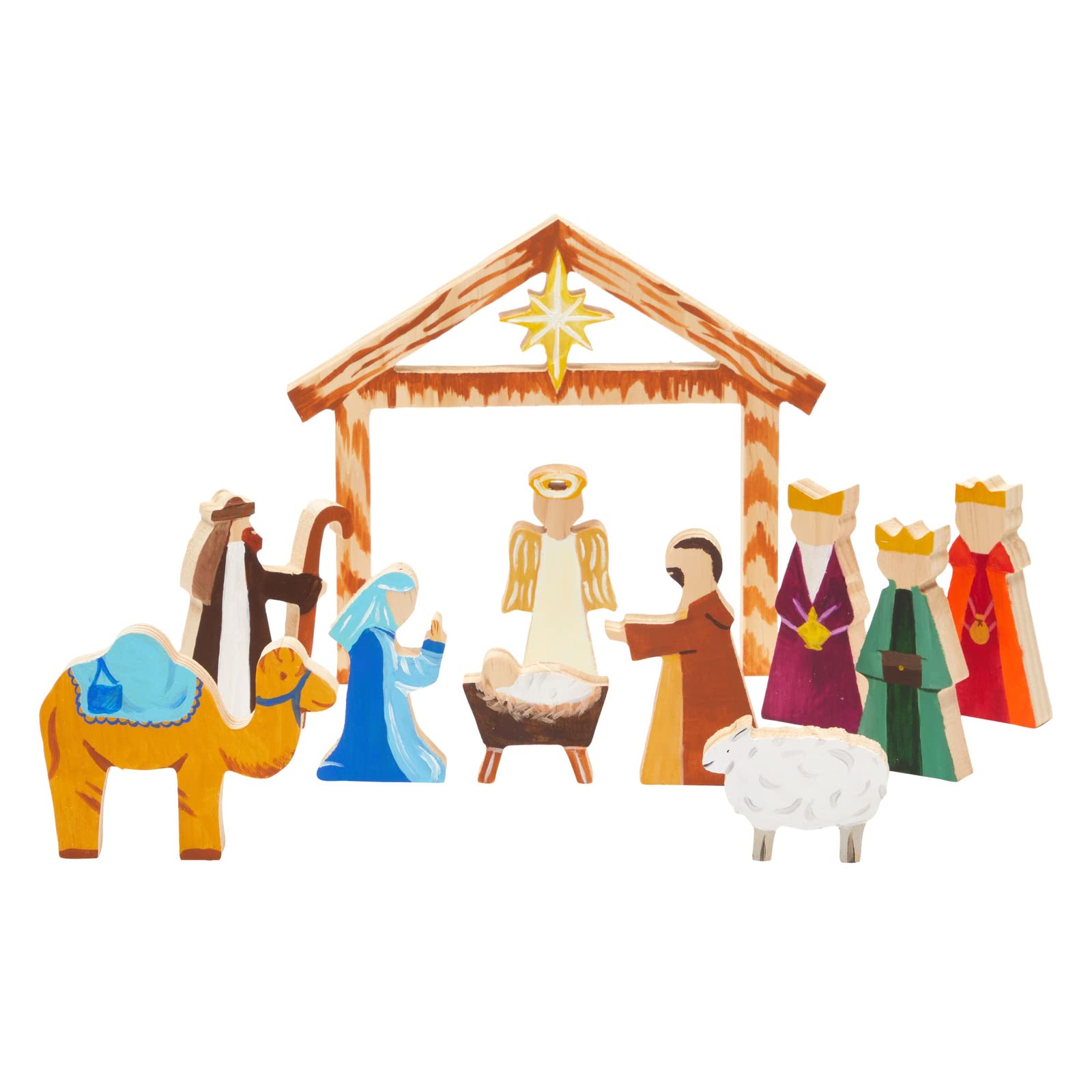 Bright Creations Unfinished Wooden Nativity Scene Set, DIY Christmas Decoration Crafts (11 Pieces)