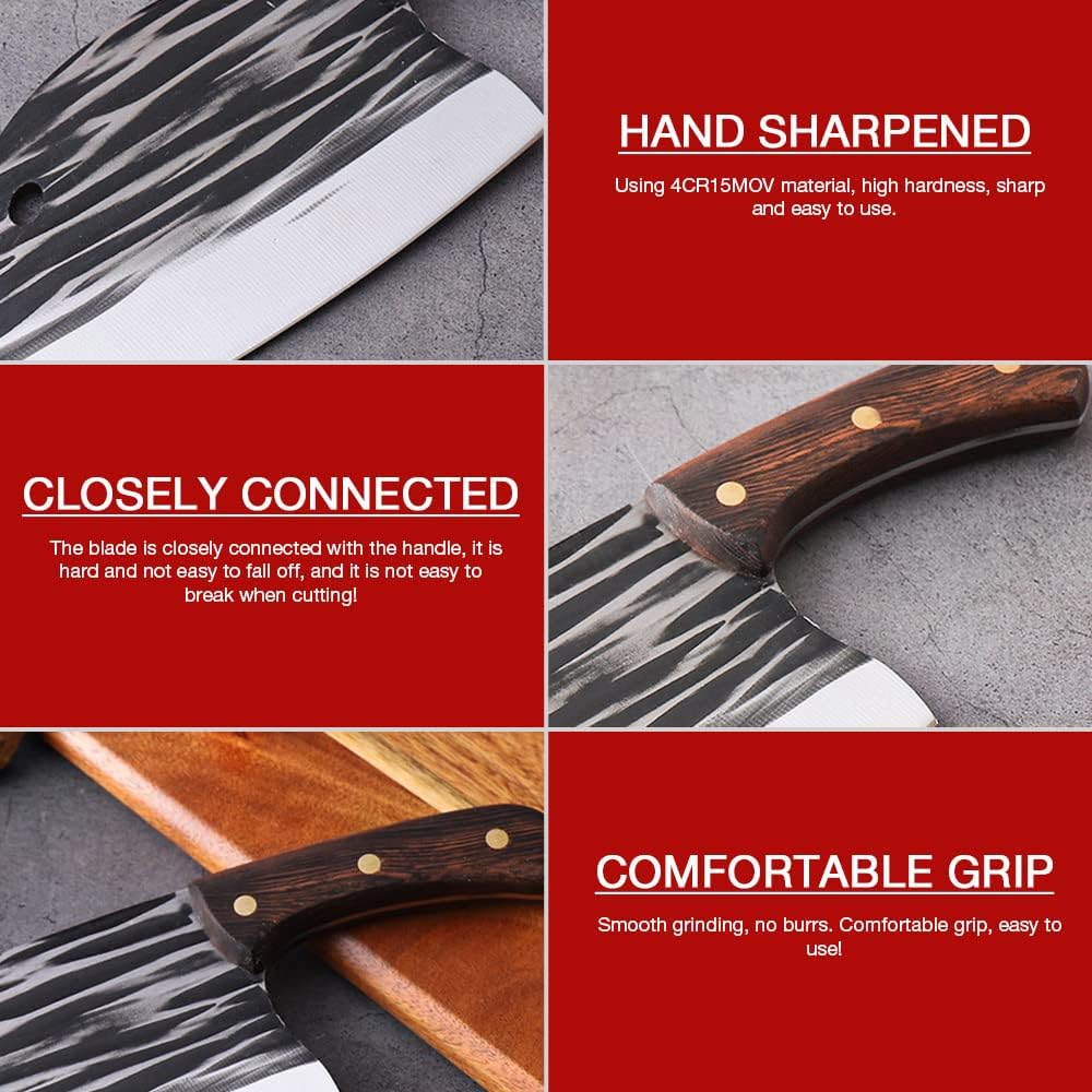 Dragon Bone Heavy Cutting Knife, 2023 Carbon Steel Bone Cutting Knife with Non-Slip Wood Handle, Premium Professional Butcher Chopper for Home Kitchen and Restaurany (Wenge Wood Handle)