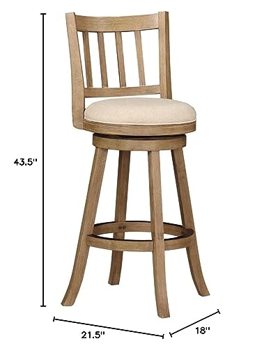 Boraam Sheldon Bar Height Stool, 1 Pack, 29-Inch, 1-Pack, Driftwood Wire-Brush and Ivory