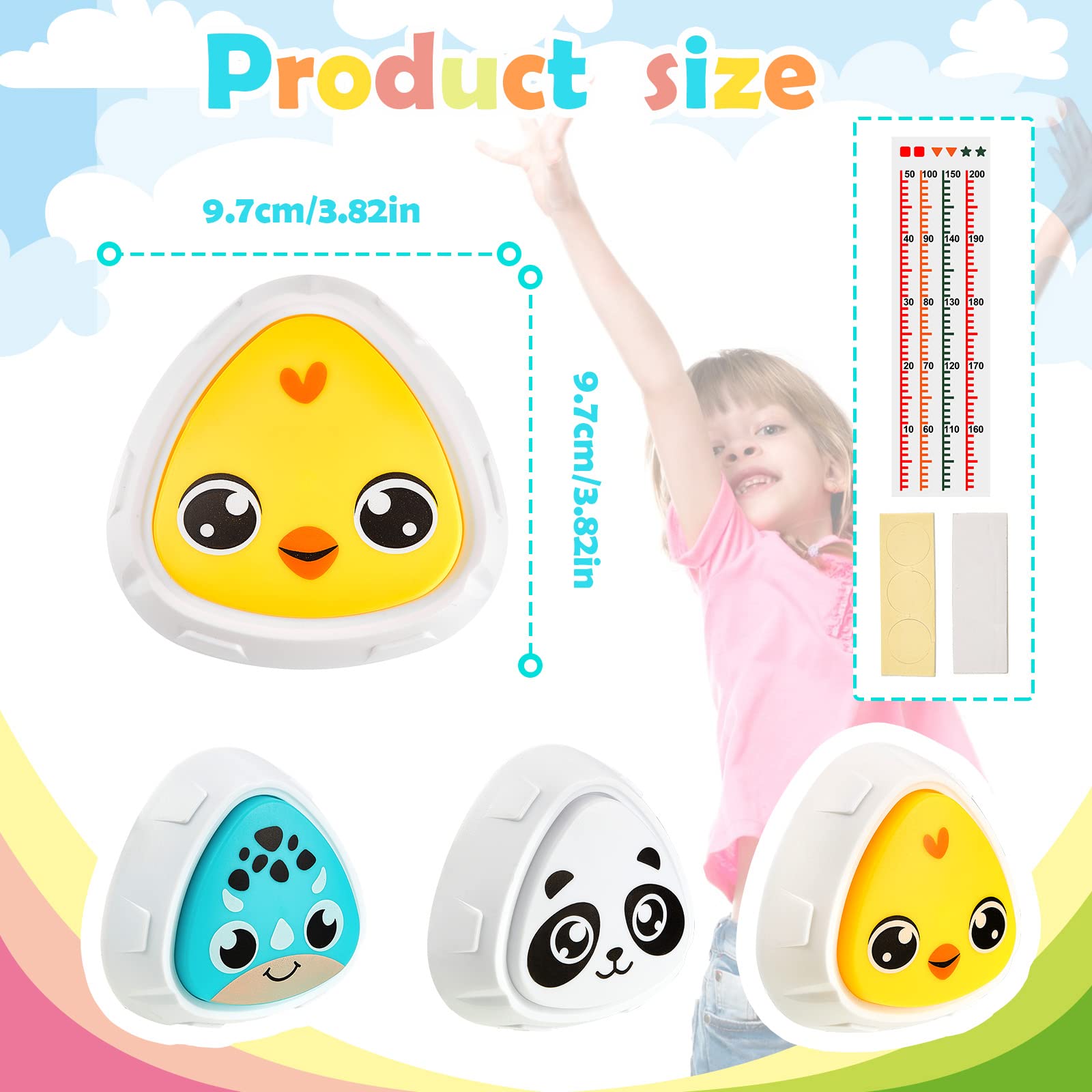 Deekin 3 Pcs Kids Jump Trainer with 3 Growth Chart, Touch High Jump Counter with 1-30 Number Voice Broadcast Wall Vertical Ruler for Training Bounce and Promoting Height Growth, Yellow, White, Blue
