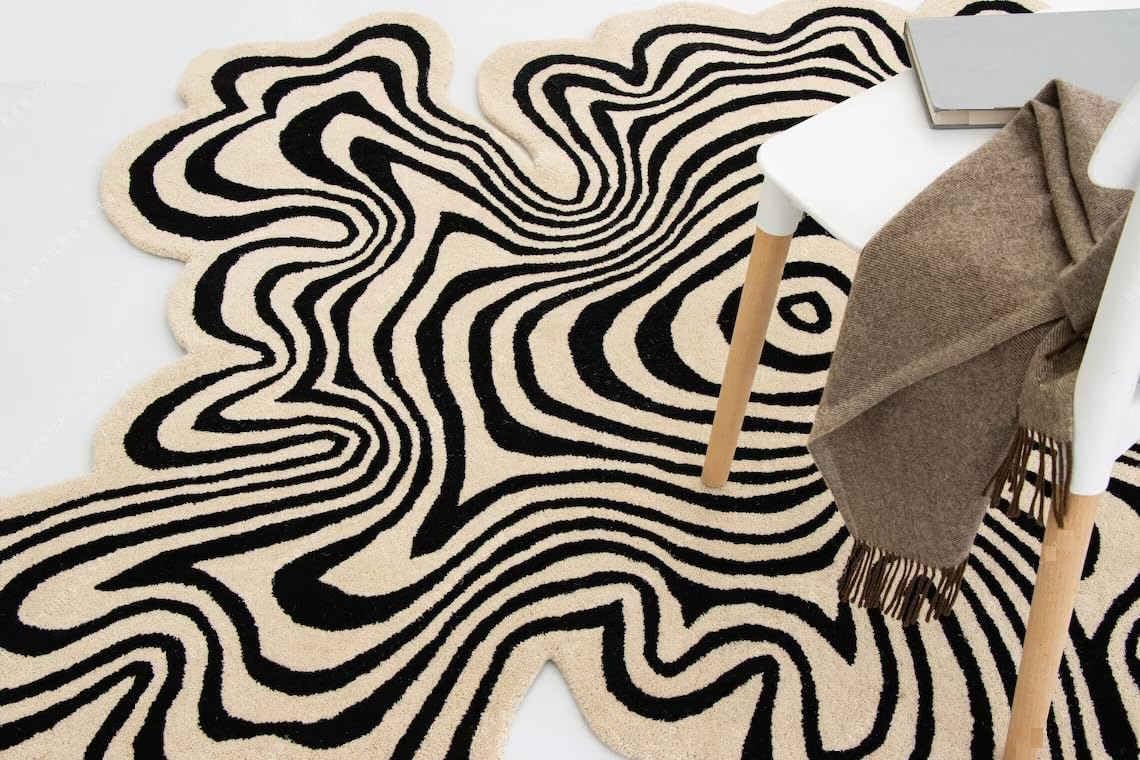 ECLATIQUE RUG Premium Irregular Splash Patterened Area Rug - 7X7 - Cream and Black - Luxury Floor Accent for Living Room, Bedroom, Dining Room, Elegant Hand Tufted Entryway Carpet