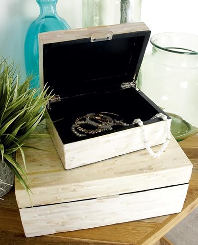 Deco 79 Mother of Pearl Handmade Box with Hinged Lid, Set of 2 12", 8"W, White