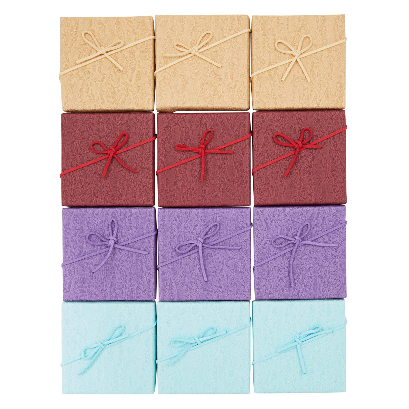 Bright Creations Jewelry Gift Boxes with Lids, Ribbon Bow (3.5 x 3.5 x 1 in, 4 Colors, 12 Pack)