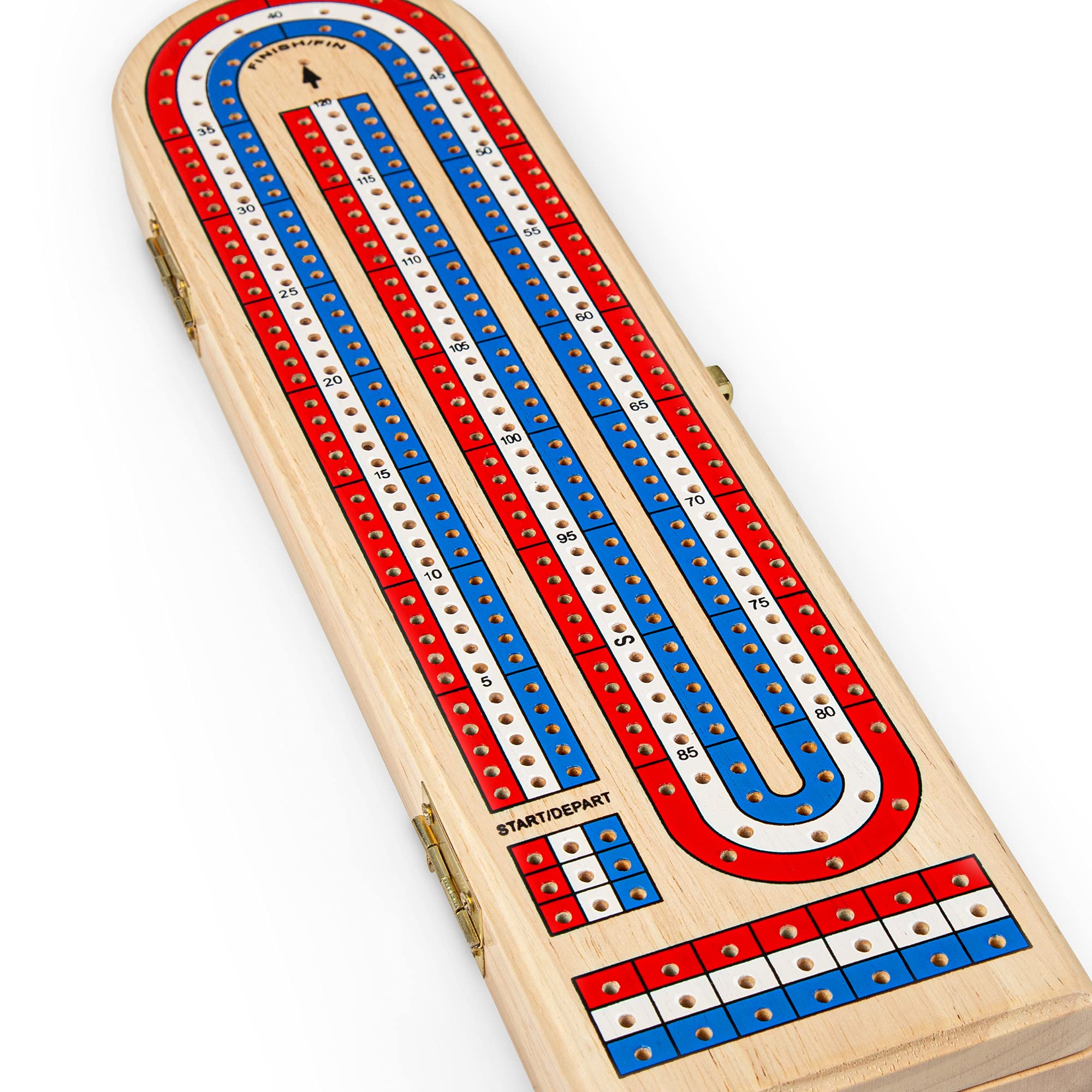 ropoda Cribbage Board Game, Classic 3 Track Board with 9 Cribbage Pegs, A Deck of Playing Cards and Storage Area, Portable and Foldable Wooden Board Game