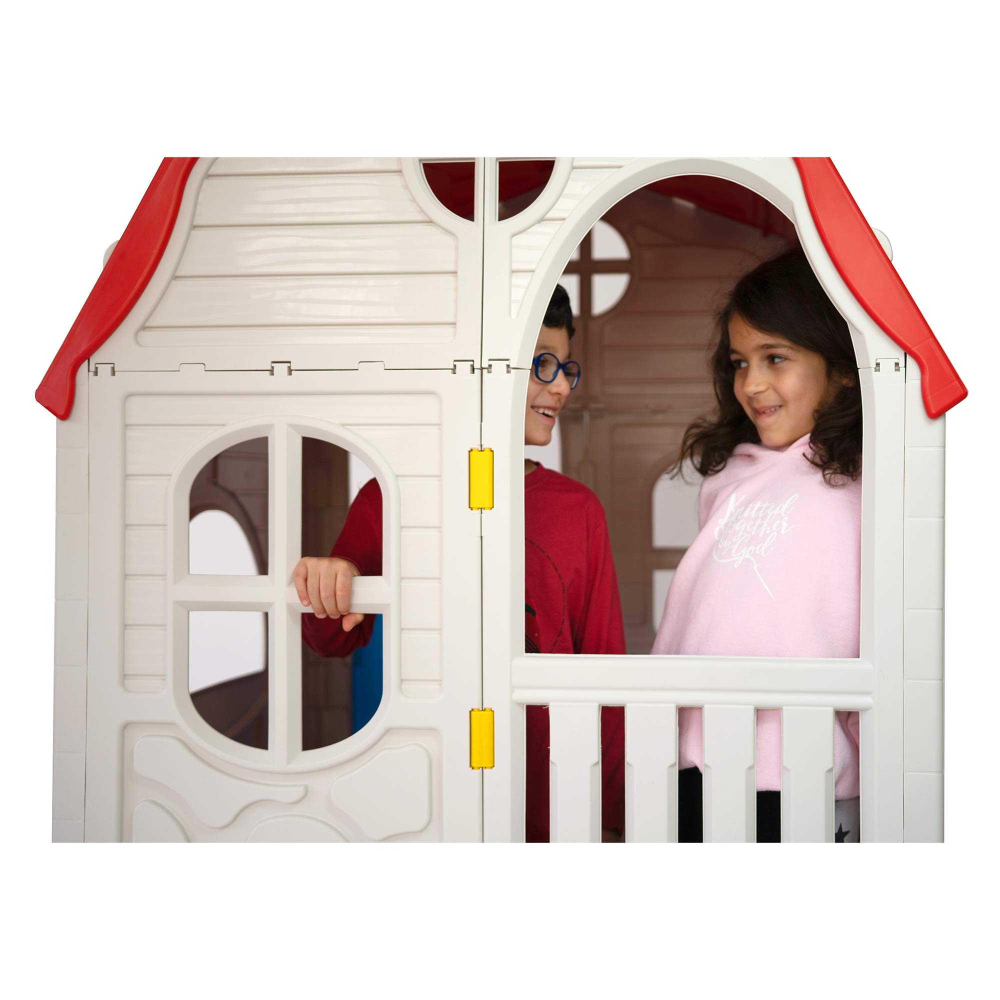 Ram Quality Products Classic Real Feel Cottage Compact Foldable Plastic Toddler Roomy Outdoor Playhouse for Children Ages 2 Years Old and Up, White
