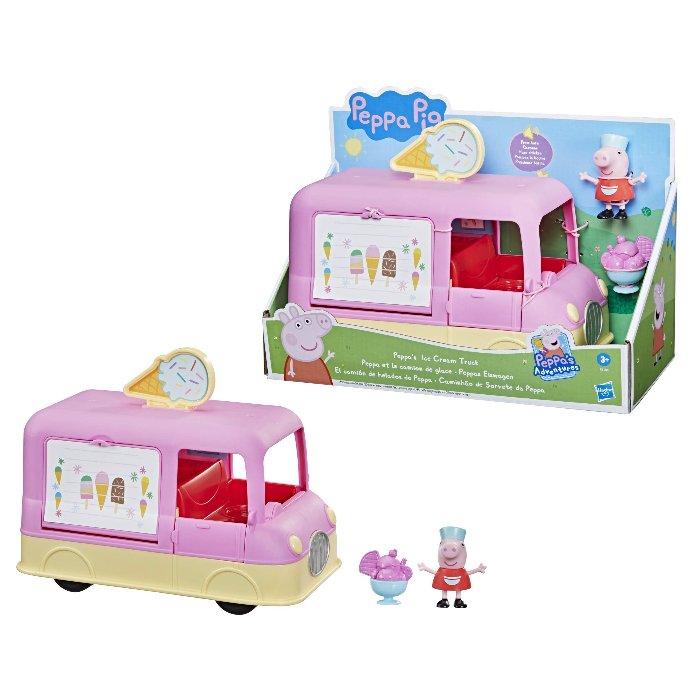 Peppa Pig Peppa’s Adventures Peppa’s Ice Cream Truck Vehicle Preschool Toy, Speech and Sounds, Peppa Figure and Accessory, Ages 3 and Up