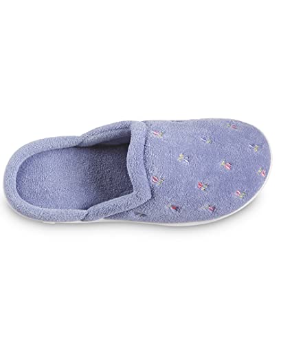 isotoner womens Terry slip Clog With Memory Foam for Indoor/Outdoor Comfort Slip on Slipper, Periwinkle Scalloped, 6.5-7 US