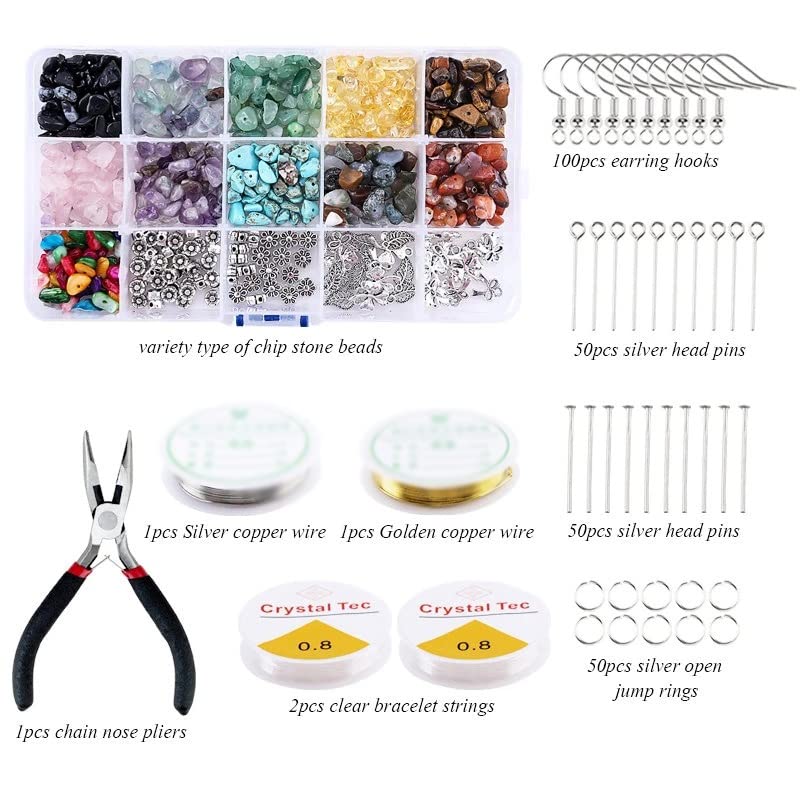 JGQGB Natural Stone Beads Set Irregular Gemstones Crystal Loose Rocks Bead for Bracelet Jewelry Making Crafting DIY