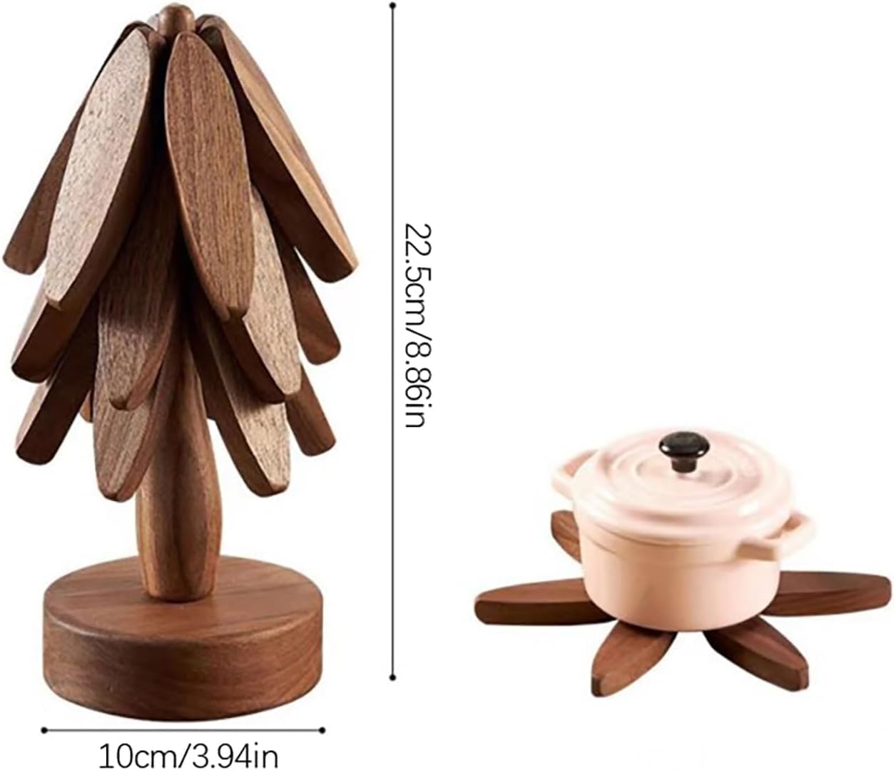 Generic Wooden Tree Coaster,Wooden Tree Coaster for Hot Dishes,Tree Shape,Trivets for Hot Dishes,3 Wooden Trivet + 1 Stand (Brown)