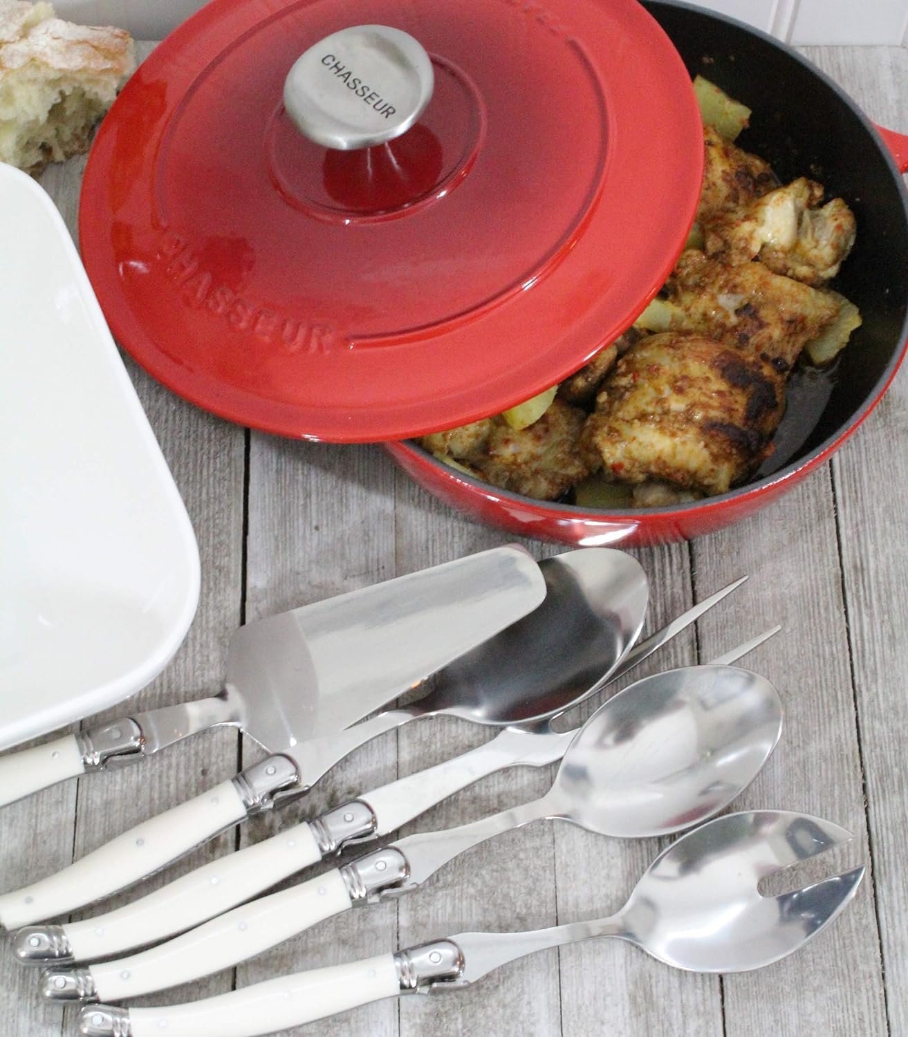 French Home Laguiole Hostess Set – 5-Piece Serving Utensils Set with Slotted Serving Spoon, Spatula, Serving Fork, and 2 Serving Spoons – Elegant and Versatile Laguiole Flatware Set