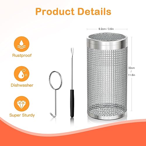 SBMKK Rolling Grill Baskets for Outdoor Grill, Round BBQ Grilling Baskets for Veggies, BBQ Net Tube Barbeque Vegetable Grill Accessories, Cage Cylinder for Fish, 2 PACK (two large)