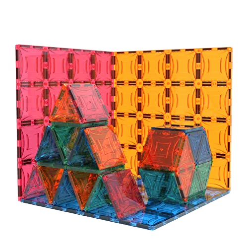 Mag-Genius Magnet Tiles Super Big Magnet Toy Building Toy Board Size of 16 Magnet Tiles 3 Stabilizer 12" X 12" Magnet Plates Compaible with Any Other Brand