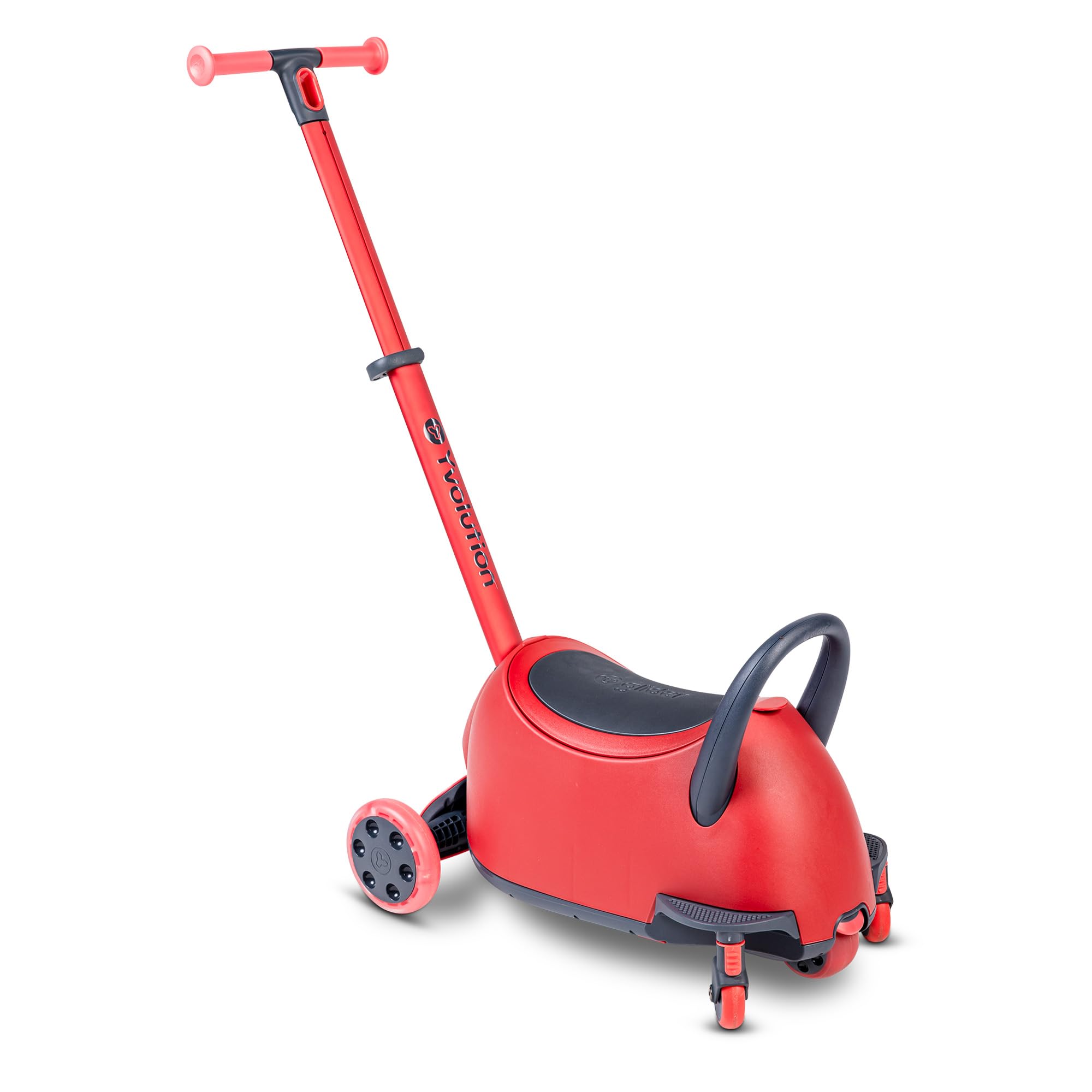 Yvolution Luna Ride On Scooter with Removable Storage Trunk & Seat, 3-in-1 Kick Scooter with LED Light-up Wheel Lights, Adjustable Height Push Bar for kids Age 10 Months to 10 Years(Red)