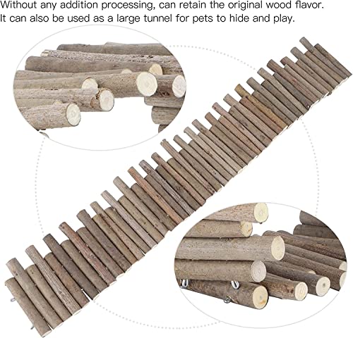 Hamster Wooden Bridge, Flexible Wood Hideout, Door Fence, Standing Climbing Platform Basket Accessories for, Mice, Gerbil, Chinchilla Chew Toys Decor (60CM)