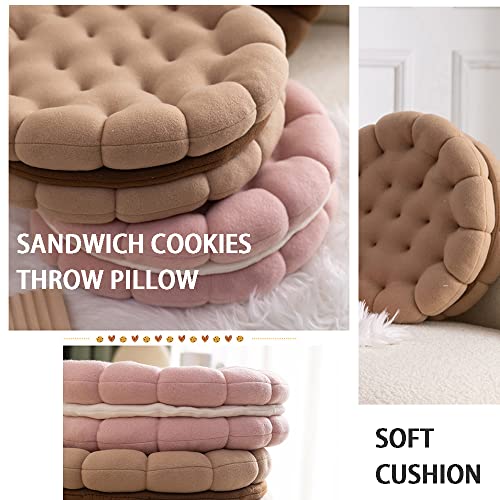 KedeLak Sandwich Biscuits Throw Pillows for Sofa Couch Brown Chocolate Biscuits Seat Cushions Cute Round Food Throw Pillows for Home Decoration