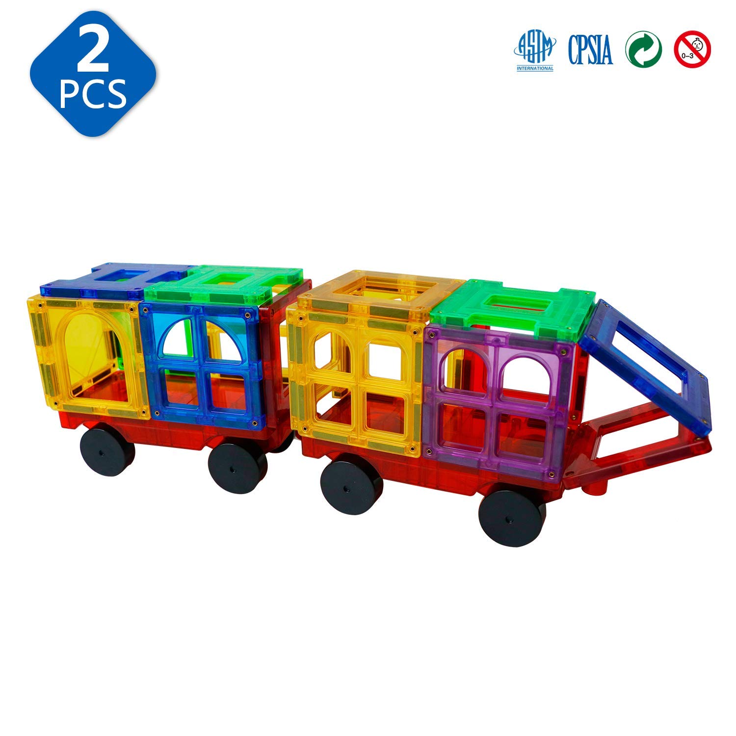 MAGBLOCK 2 Piece Car Set Suitable for Magnetic Blocks Tiles, Expand and Enrich Your Magnet Tiles STEM Educational Toys